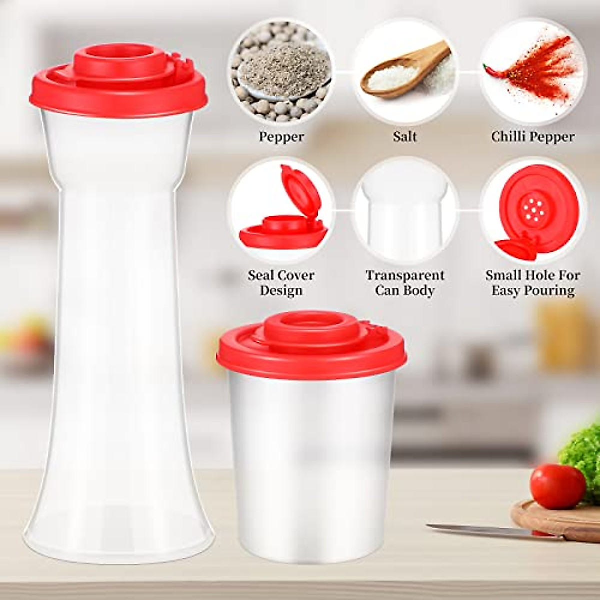 4 Pieces Salt and Pepper Shaker Set Hourglass Picnic Salt and Pepper Shakers Plastic Airtight Spice Jar Dispenser Moisture Proof Salt and Pepper Shakers with Lids for Camping Outdoors Kitchen Lunch