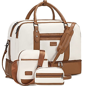 Enoshi Luggage Overnight Bag for Women Canvas Travel Duffel Weekender Bag Shoe Compartment Three-Piece