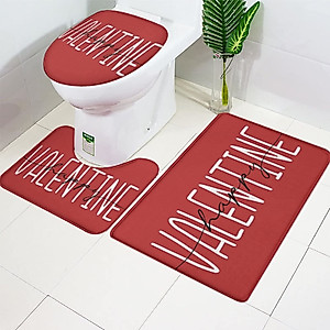 Royalours Valentines Day Kitchen Rugs Set of 3,Valentines Anniversary Wedding Holiday Red Happy Valentine Day Quote Words Decorative Low-Profile Mats for Home Kitchen Bathroom Rug