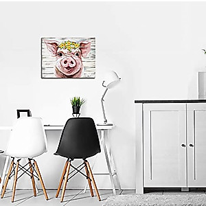 YUEYARIT Farmhouse Canvas Decor Pink Cute Pig Picture HD Print Artwork Hanging for Bedroom, Bathroom, Kids Room, Dining Room, Living Room