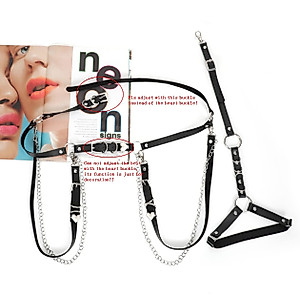 WERFORU Women Punk PU Leather Belt with Chain Ladies Gothic Rock Waist Belt with Leg Garter Halloween, Belt Suit for Waist Size 29-40 Inches, Leg Garter Suit for Thigh Girth below 24 Inches