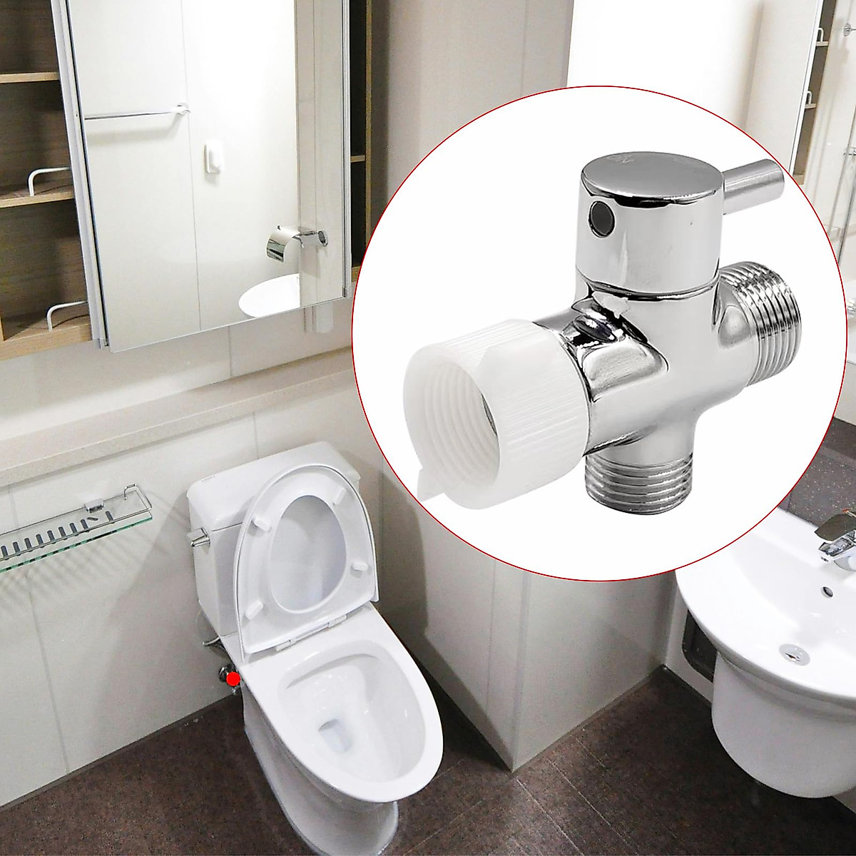 Miayaya Bidet T Adapter with Shut off Valve 3 Way Connector 7/8" 1/2" Brass Plating T Valve for Toilet Bidet