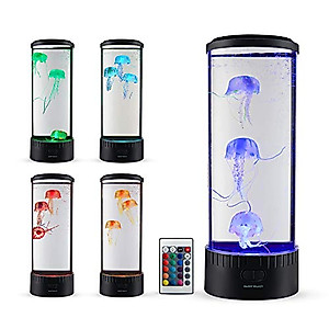SensoryMoon Large LED Jellyfish Lava Lamp Aquarium - Electric Round Jellyfish Tank Mood Light with 3 Fake Glowing Jelly Fish, 20 Color Changing Remote, Ocean Wave Projector - Plug in Kids Night Light