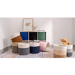 CubesLand Multi-use Collapsible Storage Cube Basket Sets 4,Woven Rope Cube Storage Organizer Basket Bin 11x11in,Cube Storage Bins for Shelves w/Inserts,Bedroom, Living Room,Round Storage Cubes-Green
