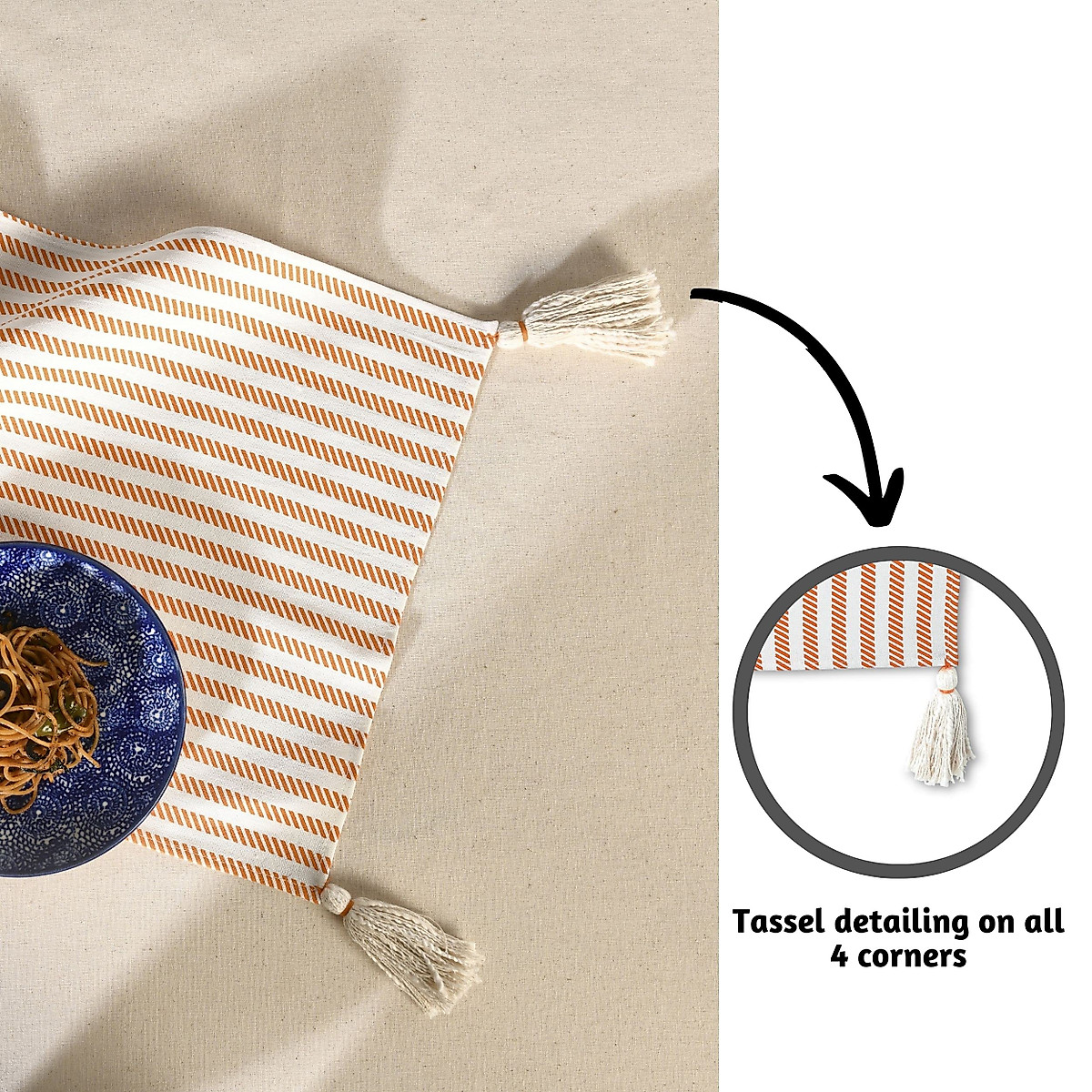 Folkulture Table Runner 72 Inches Long with Tassels for Dining Table Decor, 100% Cotton Farmhouse Style Table Runner, Boho Runner for Home Décor, Coffee Table Runner (Russet Orange)