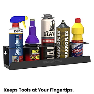 UNITEDPOWER 5 Aerosol Spray Can Holder, Paint Bottle Storage Rack, Steel Wall Mount Shelf, Tool Organizer for Garage, Craft Workspace and Home