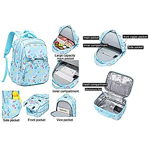 JiaYou Girls Backpack Sets Primary School Bookbag Rainbow Pattern Daypack with Lunch Bag(Black,19 Liters)