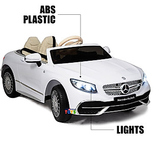 Americas Toys Car for Kids to Drive with Leather Seat, Mp4 Player, Bluetooth, Remote Control – Ride in Vehicle One Seater with Open Doors, 5 Point Safety Belt, Compatible with Mercedes Maybach White