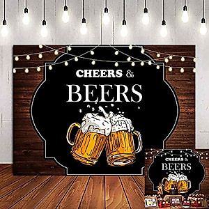 Retro Rustic Wooden Board Photography Backdrop Cheers and Beers Mug Photo Background 30th 40th 50th Birthday Party Decorations Photo Booths Studio Props Vinyl 5x3ft Banner Supplies