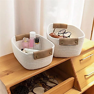 Typutomi Cotton Coiled Rope Basket with Handles Woven Basket for Storage Nursery Storage Basket Decorative Storage Basket Towel Baskets Laundry Basket for Bathroom Baby Toy Basket(S:11x8.6x4.3 inch)