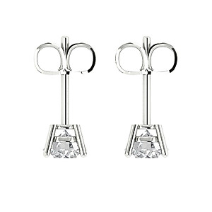 Clara Pucci 1.0 ct Round Cut Conflict Free Solitaire White Lab Created Sapphire Designer Stud Earrings Solid 14k White Gold Push Back