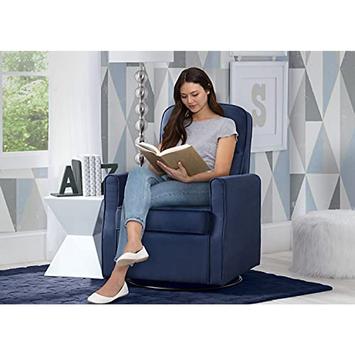 Delta Children Clair Slim Nursery Glider Swivel Rocker Chair, Navy