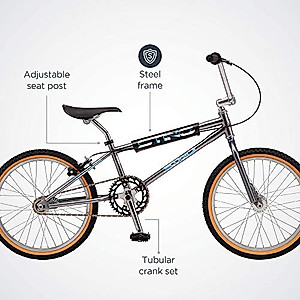 ﻿Schwinn Sting Pro Retro BMX for Youth/Adult, Throwback 1989 Design, Single-Speed Drivetrain, Hi-Ten Steel Frame, Aluminum Rims, Tubular Crankset, 20-Inch Wheels, Grey