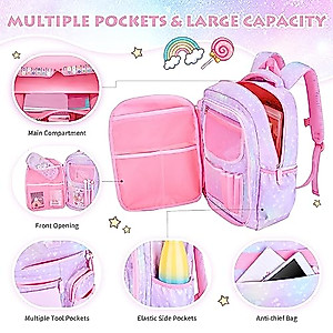 BYXEPA Girls Backpack, School Kids Backpacks, Cute Book Bag with Compartments for Teen Girl Kid Students Elementary Middle School(Purple)