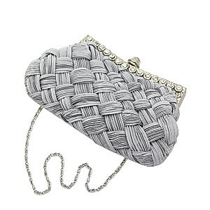 TrendsBlue Elegant Braided Pleated Glitter Rhinestone Clutch Evening Bag, Silver Grey