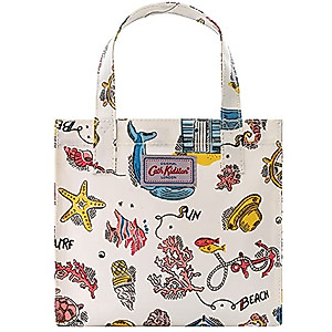 Cath Kidston Small Bookbag S Size Open Top Handled Handbag Lunch Bag Water Resistant Oilcloth Tote Beach and Sea Pattern (Summer Time (Cream))