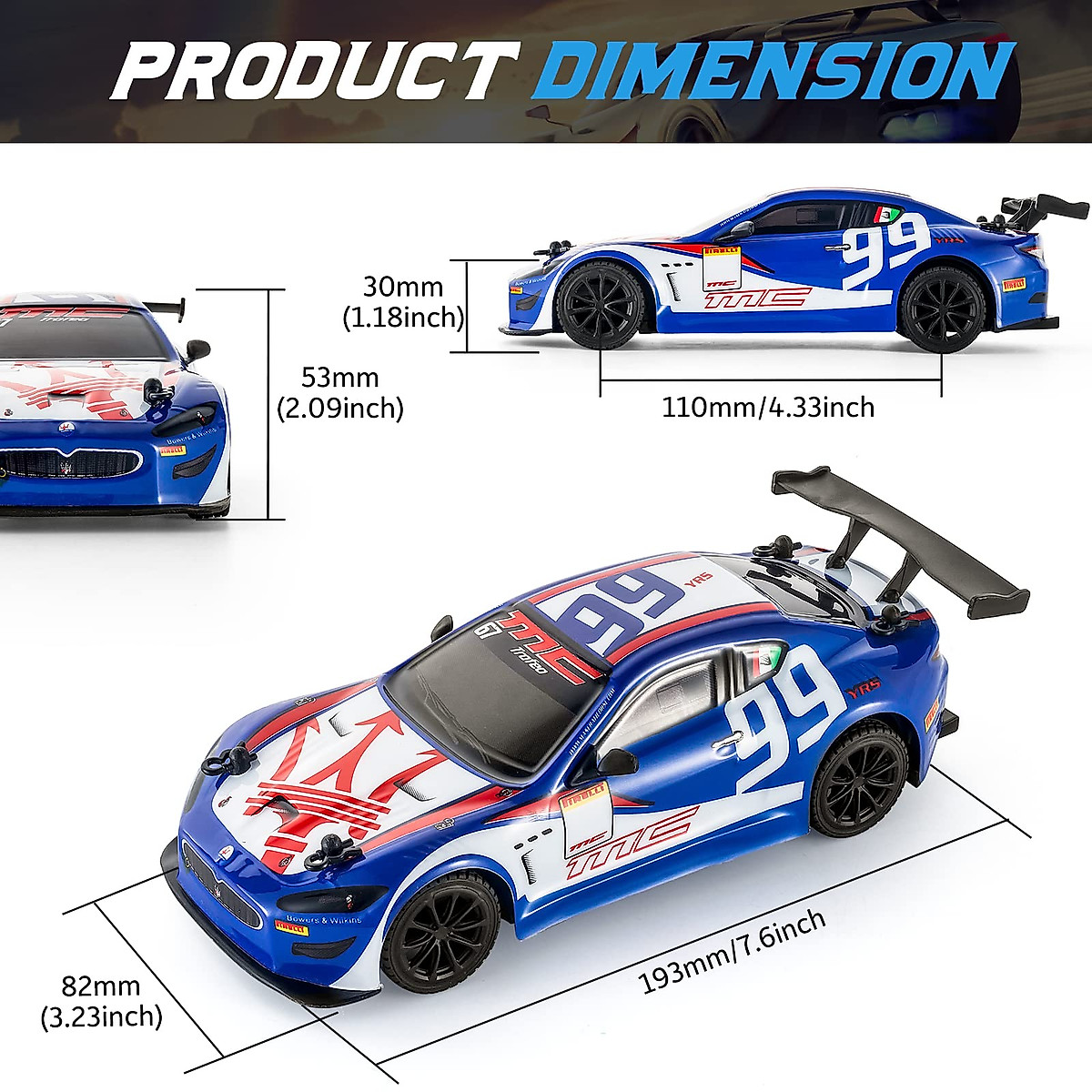 GrowFun Remote Control Car 2.4Ghz Maserati GT Electric Sport RC Drift Race Car 1:24 Scale Licensed RC Car Series High Speed Racing RC Truck Crawler Toys Model Vehicle for Age 8 9 10 11 12