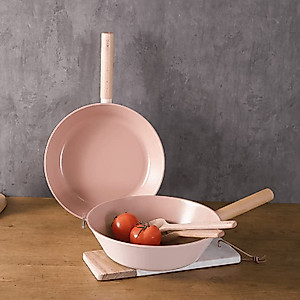 Neoflam 11" Nonstick Pink Color Pan for Stove Top and Induction | Wood Handle | Made in Korea (11" Pan)