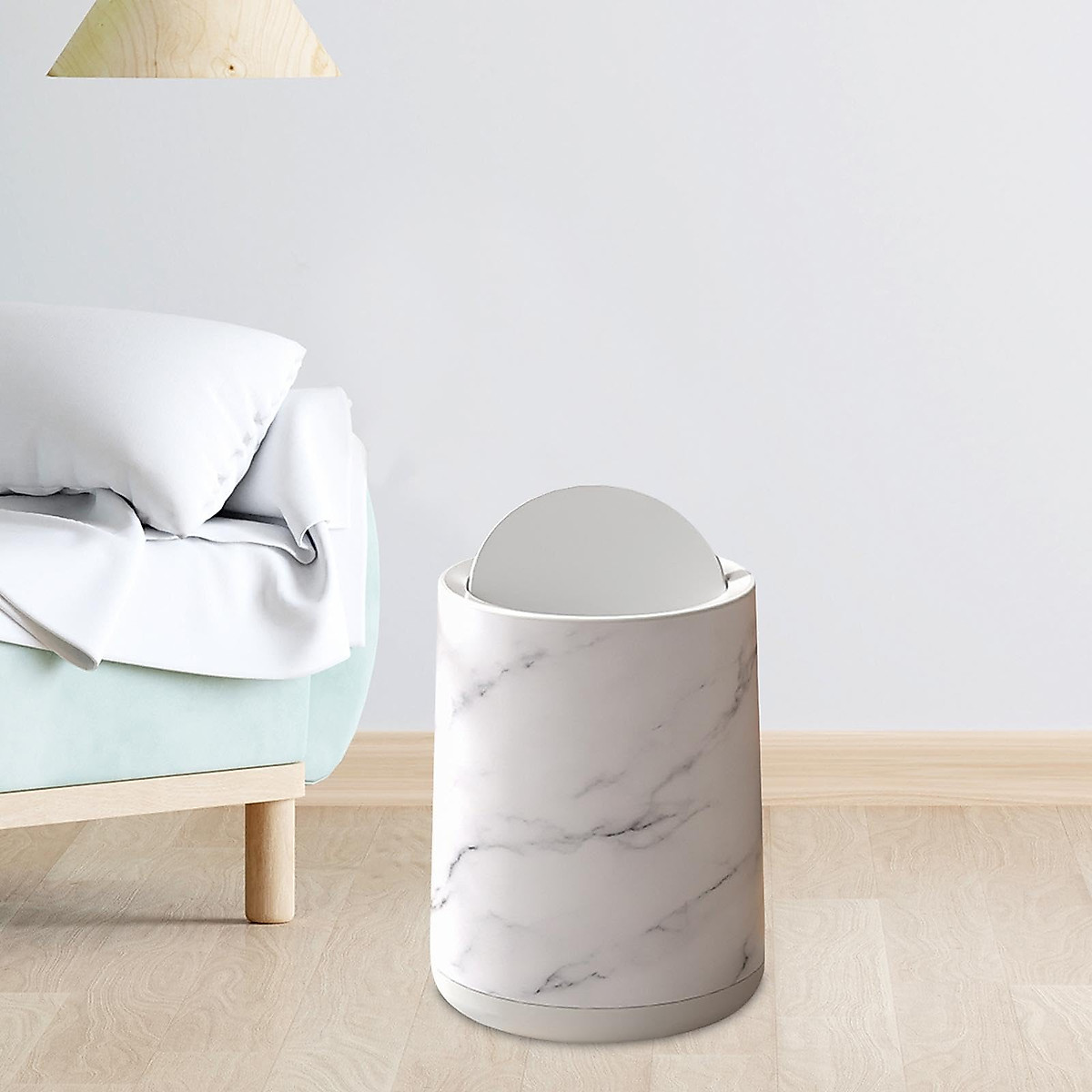 Generic Marble Bathroom Trash Can Household Trash Bin Garbage Container Removable Inner for Office, White Large, Optional