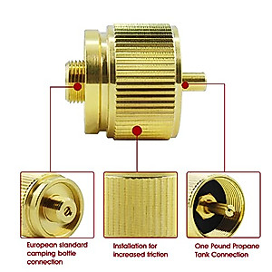 MENSI Propane Gas Camping Stove Adapter 1LB Small Tank Convert to EN417 Bottle Thread 7/16" Brass Adapter