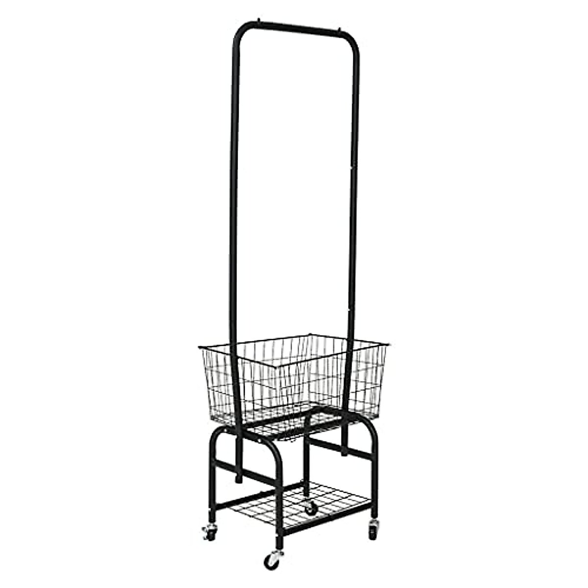 DZWYC Coat Rack Clothes Stand with Mesh Bottom Shelf Multi-Functional Clothes Rack on Wheels Metal Garment Rack with Mesh Storage Baskets Clothes Storage (Color : Black)