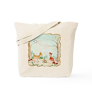 CafePress Woodland Creatures Animals Deer Fox Rabbit Owl Art Natural Canvas Tote Bag, Reusable Shopping Bag