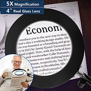 Dotlite Magnifying Glass with Light and Stand,2 in 1 Clamp 10X Magnifying Lamp, Craft Light Lamp Adjustable with 3 Color Modes LED Magnifier with Light for Reading Crafts Repair Close Work