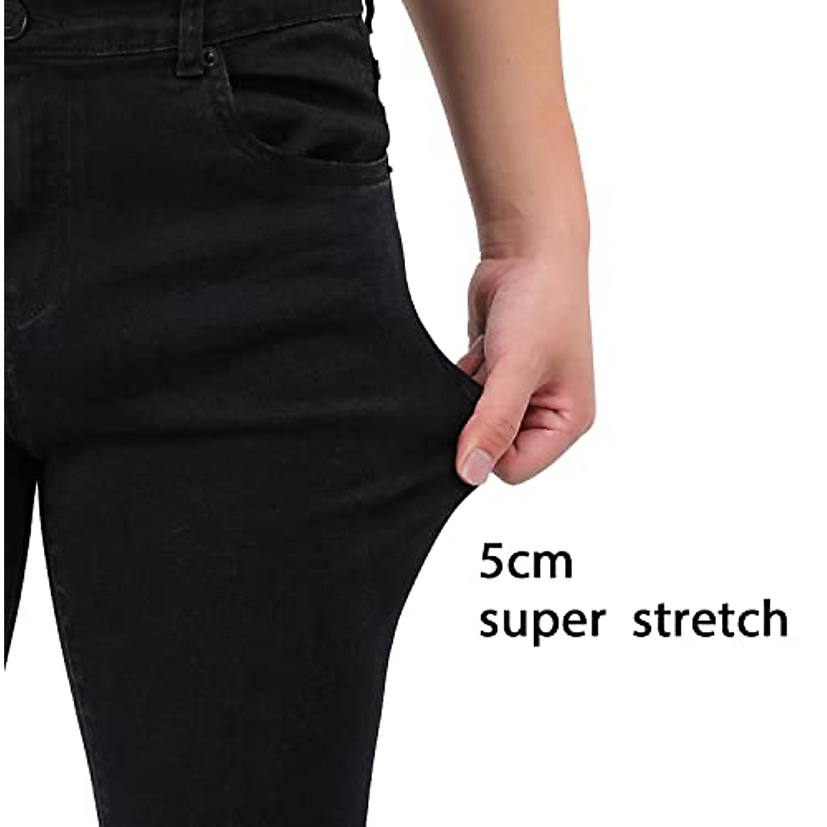 Woenzaia Black Ripped Skinny Jeans for Men Stretch Slim Fit Distressed Denim Jeans Tapered Jean Pants