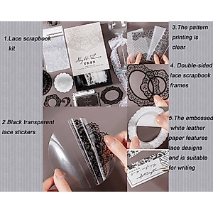 MOLNESO Black Lace Stickers 100PCS, Scrapbook Supplies Lace Paper Frames Die Cuts, Gothic Decorations for Journal Photo Album Scrapbooking Craft Set