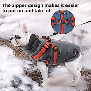 NASKEE Warm Dog Winter Coat Cozy Waterproof Windproof Dog Outdoor Jacket, Adjustable Pet Vest with Harness & D Rings, Thick Polar Fleece Lining, for Small Medium Large Dogs