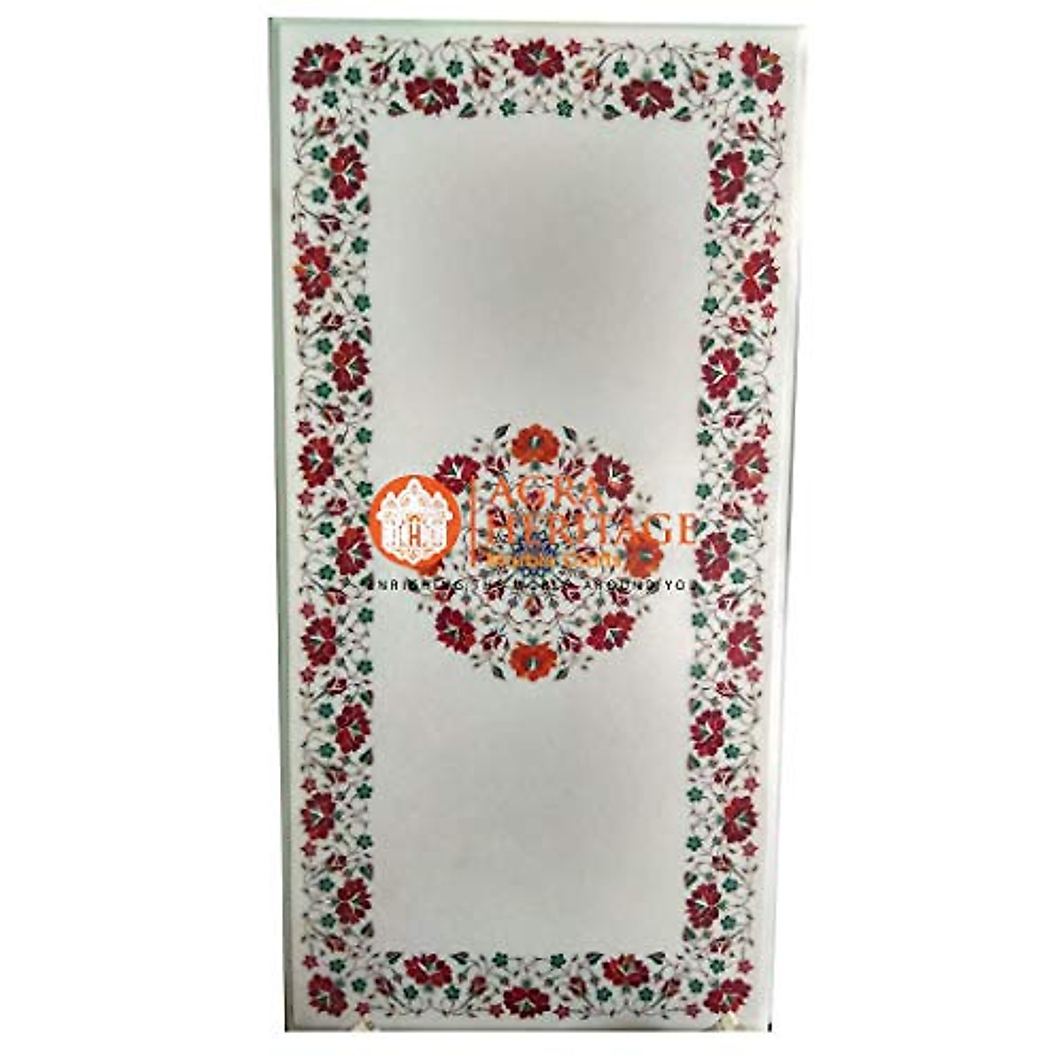 Marble Dining Table Top Carnelian Malachite Inlay Floral Home Living Room Decor | 48"x24" Inches