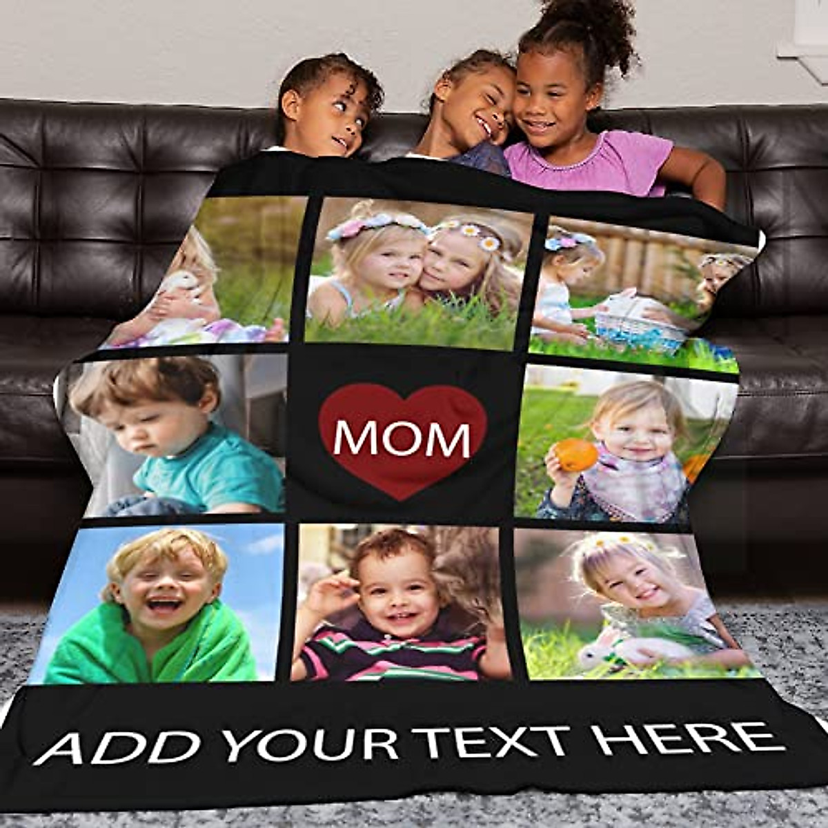 AOUER Custom Photo Text Fleece Throw,Personalized Blanket for Mom & Dad,Perfect Mother's Day Birthday Gifts for Her,Customized Picture Blanket-30x40In