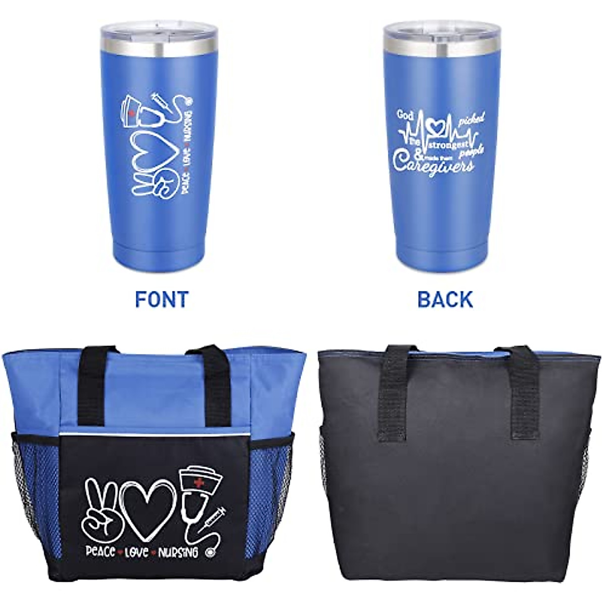 Nurse week Gifts, Peace, Love, Nursing, 2-Piece Gift for Nurses: Nurse Tote Bag and Stainless-Steel Tumbler, Great Thank You Gift for Nurses, RN Gift & Perfect Graduation Gift, Nurse Bag for Work