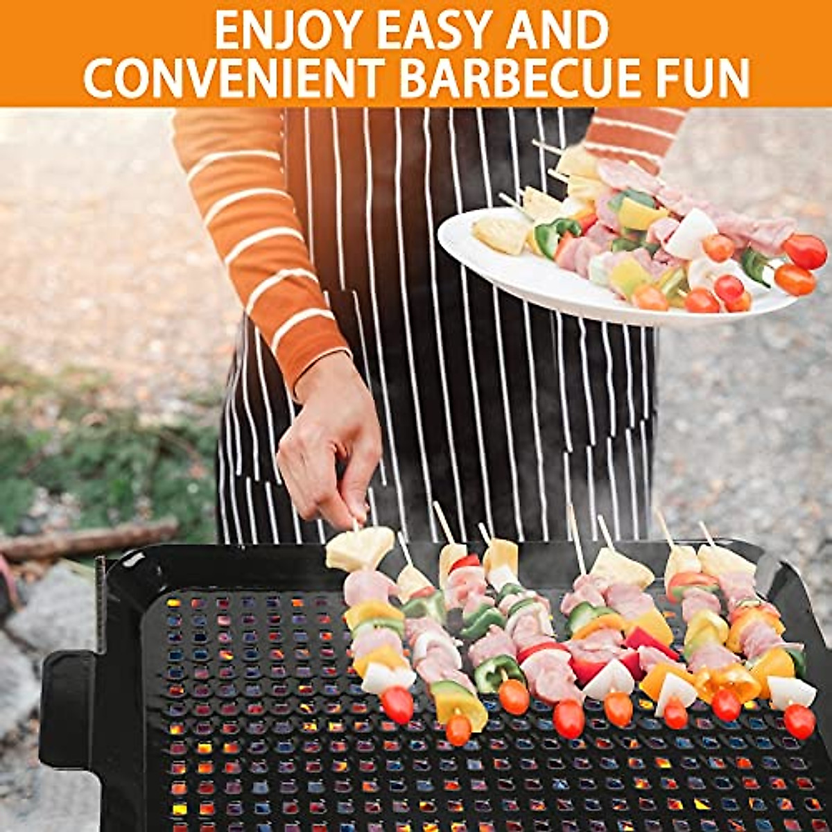 2PCS Grill Topper Pans BBQ ACETOP Nonstick Barbecue Grilling Baskets Outdoor Stainless Steel BBQ Grill Tray with Perforated Bottom for Indoor Camping Chicken Drumsticks Vegetable Shrimp Meat