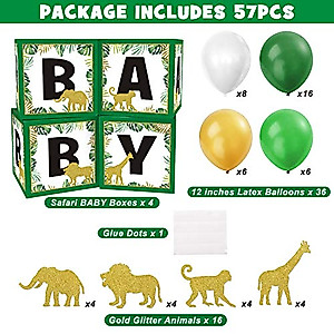 Baby Shower Balloon Box Decorations Gold Safari Jungle Animals Baby Shower Boxes Decor for Gender Reveal Birthday Party Decorations Supplies Boy Girl Baby Blocks Decorations