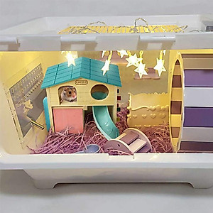 kathson Hamster House Pets Small Animal Hideout with Funny Climbing Ladder Slide Wooden Hut Play Toys Chews for Small Animals Like Dwarf Hamster and Mouse(Blue)