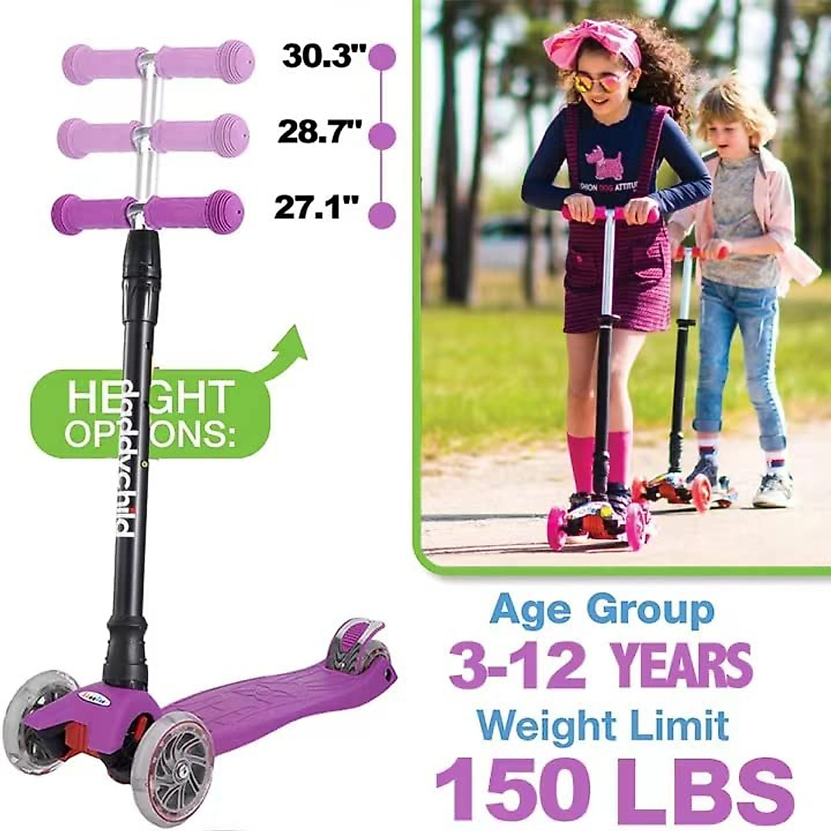 3 Wheel Scooters for Kids, Kick Scooter for Toddlers 3-14 Years Old, Boys and Girls Scooter with Light Up Wheels, Mini Scooter for Children