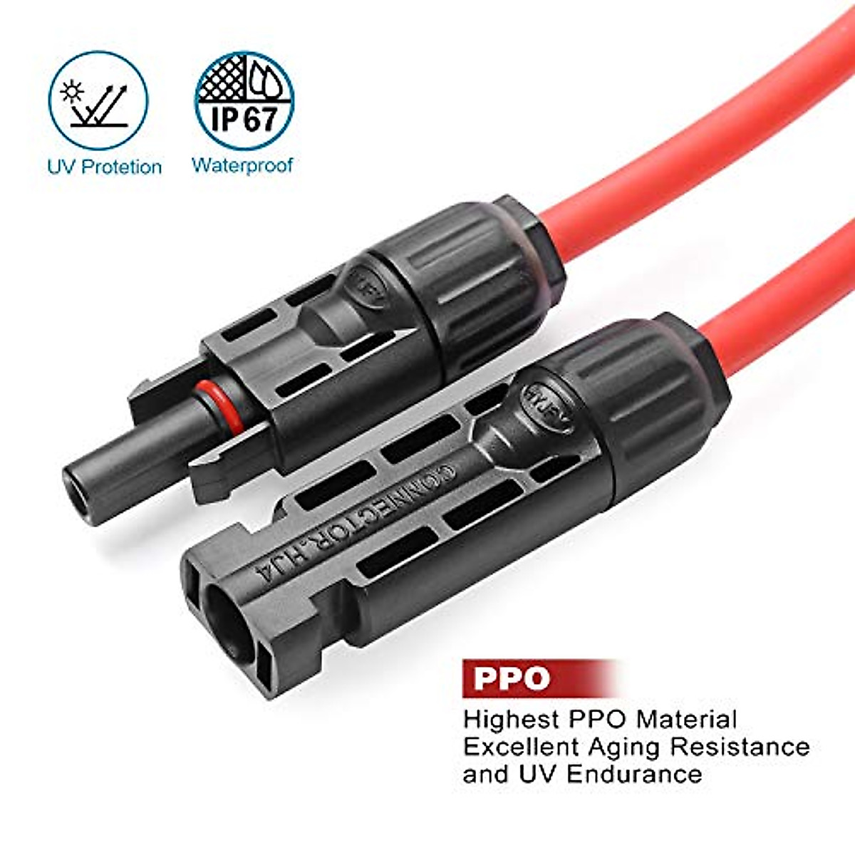 BeideLt 10 Feet 10AWG Solar Extension Cable with Female and Male Connector with Extra Free Pair of Connectors Solar Panel Adaptor Kit Tool (10FT Red + 10FT Black) Solar Panle Wire