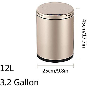 JLDN 12L/3Gallon Touchless Automatic Trash Can Smart, Kitchen Trash Binwith Lid Motion Sensor Garbage Can High-Capacity Waste Dust Bin Adjustable,Gold