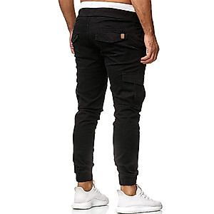 Rela Bota Mens Cargo Pants Jogger Casual Fashion Work Sports Drawstring Sweatpants Outdoor Hiking Trousers with Pockets Black M