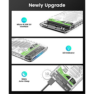 ORICO 2.5 inch External Hard Drive Enclosure USB 3.0 to SATA III Tool-Free Clear Hard Disk Case for 7mm 9.5mm SATA HDD SSD Max 6TB Support UASP (2139U3)
