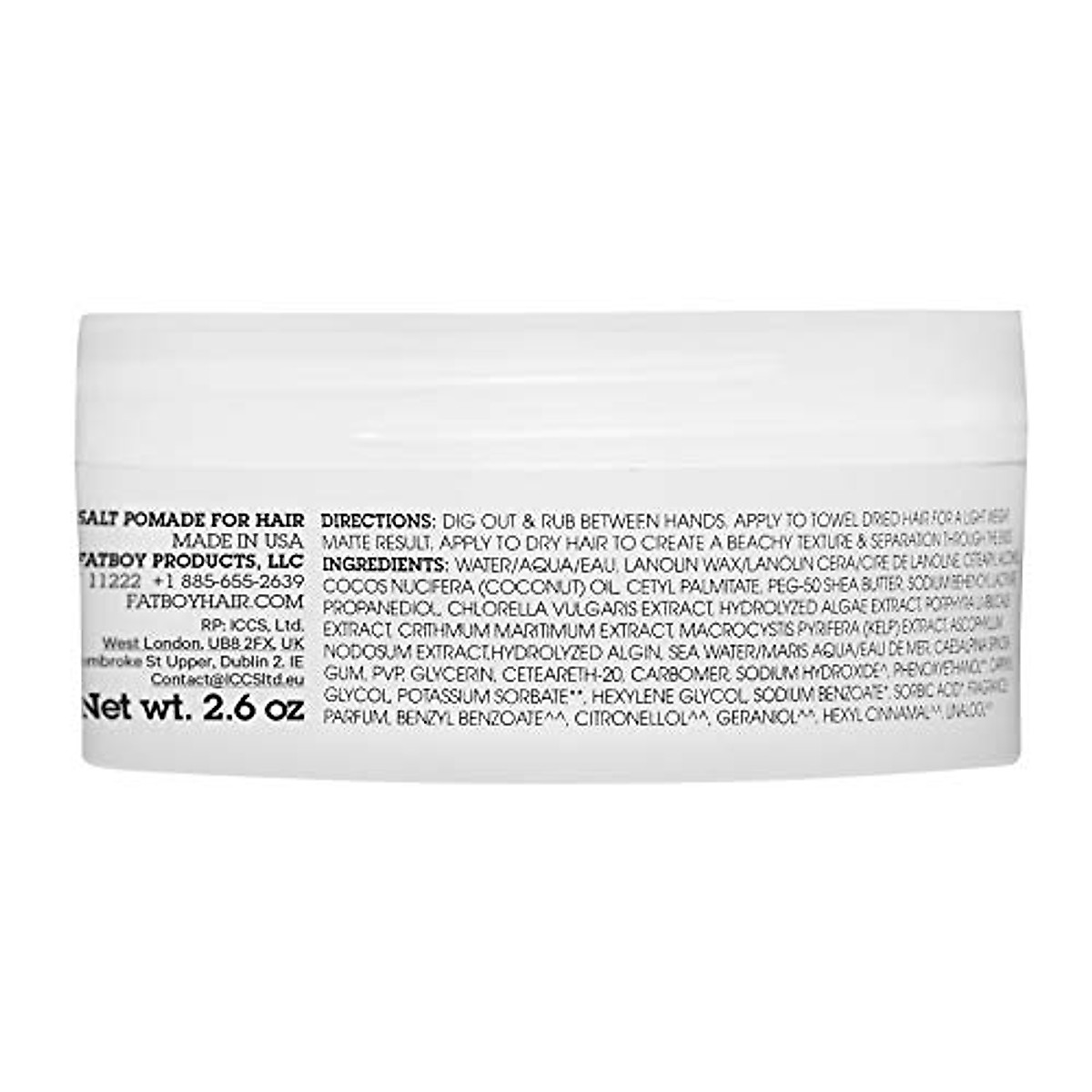 Fatboy Hair Sea Salt Pomade, Lightweight Hold for Texturizing Hair, Beach Wave Finish, All Hair Types, 2.6 Oz