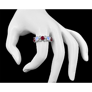 October Birthstone Natural Red Ruby Cut Opal Gemstone 925 Sterling Silver Cluster Proposal Ring Wedding Jewelry Bridal Ring Birthday Gift For Wife (Yellow Gold Rhodium Plated Silver, 8.5)