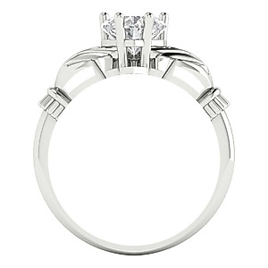 1.06 Ct Heart Cut Clear Simulated Diamond 14K White Gold Solitaire Claddagh Engagement Promise Bridal Ring Size 6.25