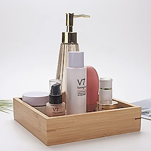 Bamboo Tray, Bathroom Vanity Tray, Wood Counter Tray, Natural Wooden Basket Tray Organizer for Bathroom/Kitchen Countertop, Set of 3