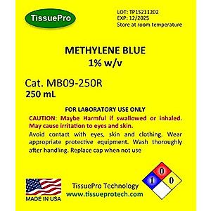 Tissue Pro- Methylene Blue 1% Aqueous Solution, Pharmaceutical Grade Stain, Redox Indicator for Labs, Microscopy and Other apps, 250mL, Dispensing Cap