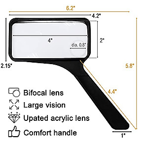 3X/5X Rectangular Large Magnifying Glass Higher Magnification Macular Degeneration Magnifier Acrylic Lens Good to Reading Small Texts on Bottle - MAGDEPO