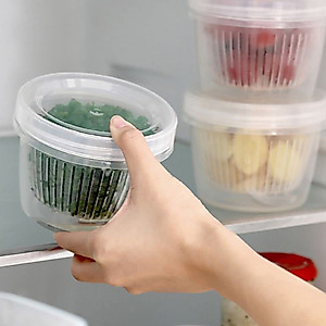 gofidin 4 Pcs Vegetable Storage Box, Ginger Garlic Onion Keep Fresh Container with Drain Basket Double Layer Plastic Transparent Food Drainage Sealing Box