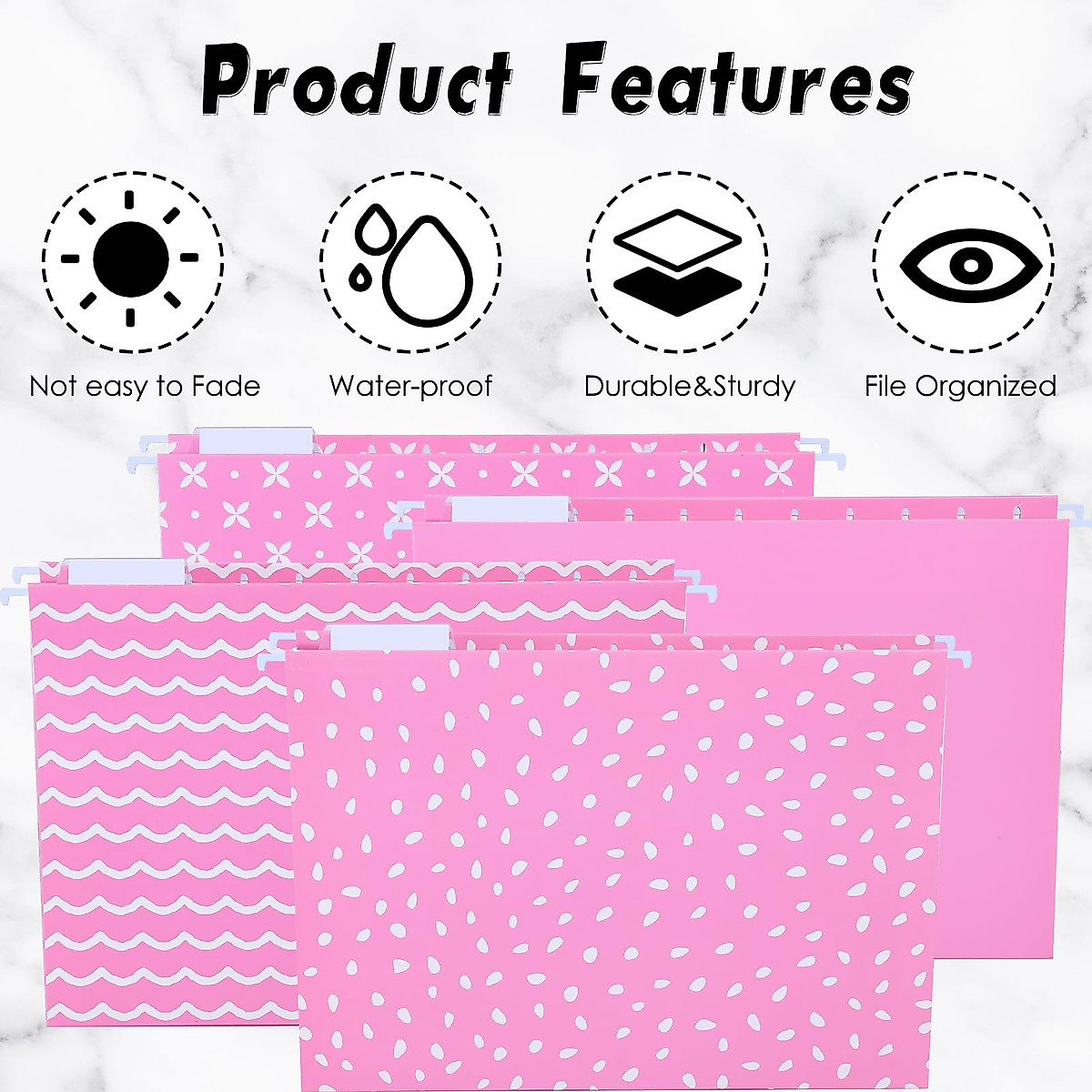 Estune 24 Pcs Pink Letter Size File Folder Cute Decorative Hanging Folders with Heavy Duty 2 Inch Expansion Includes Tabs and Inserts for Office School Classroom Supplies, 4 Styles