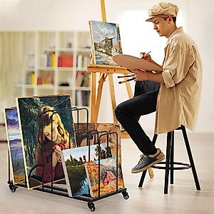 tonchean Art Storage Rack with Wheels, Rolling Canvas Rack Art Storage, Metal Canvas Organizer Painting Storage Rack Canvas Storage Rack Drying Rack for Canvas Boards, Panel, Frame, Drawing Board